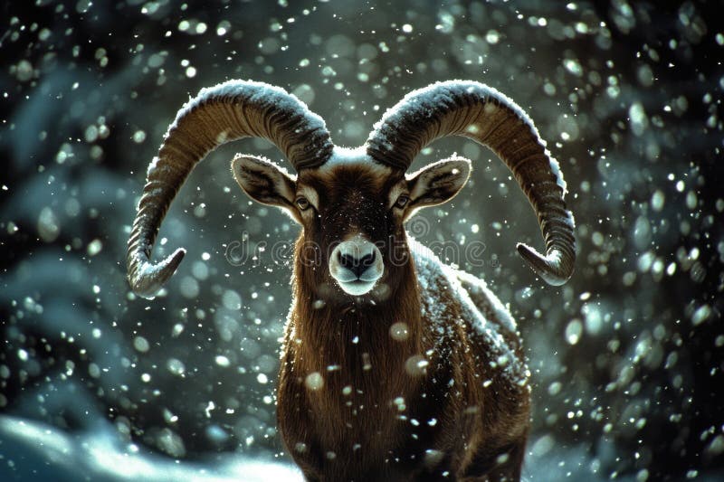 Ram in snowy forest stock image. Image of wildlife, forest - 379099891