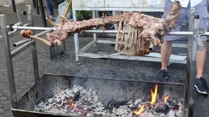 Ram on a spit stock video. Video of meal, animal, grill - 76728849