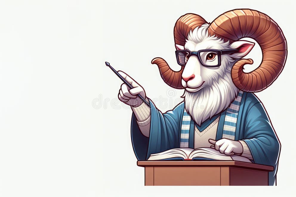 A Ram Steps Forward with a Pointer in His Hands. Place for Text. Stock ...
