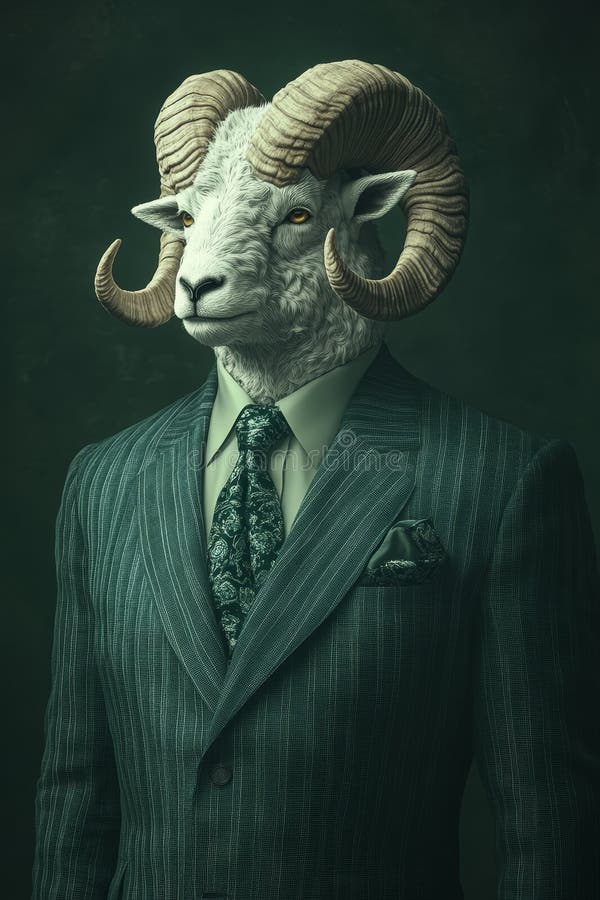 Ram in a Suit Anthropomorphic Portrait of a Ram with Human Traits on ...