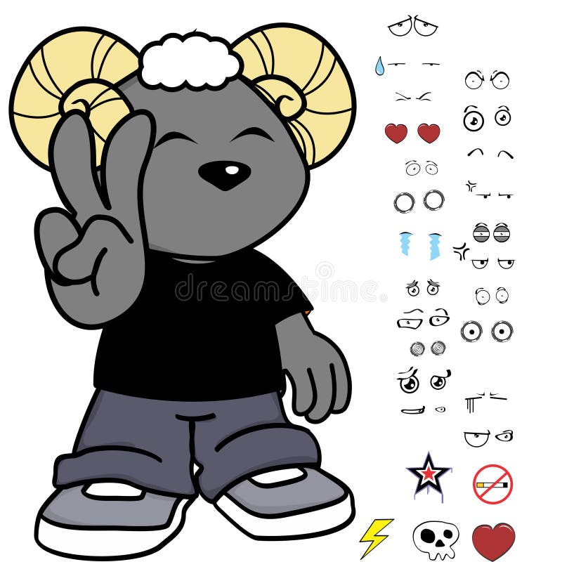 Ram Young Kid Character Cartoon Kawaii Expressions Set Pack Stock ...