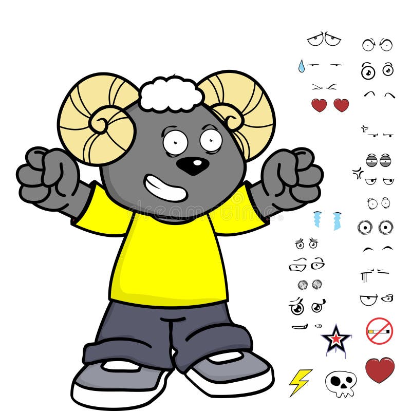 Ram Young Kid Character Cartoon Kawaii Expressions Set Stock Vector ...