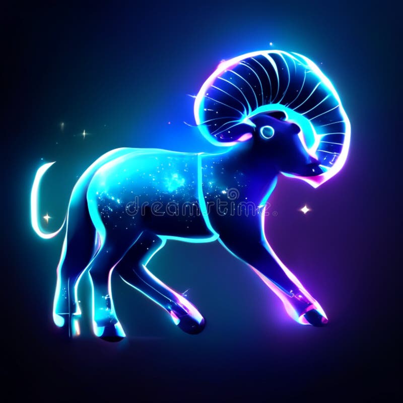 Ram Zodiac Sign in Neon Style. Astrological Horoscope Stock ...