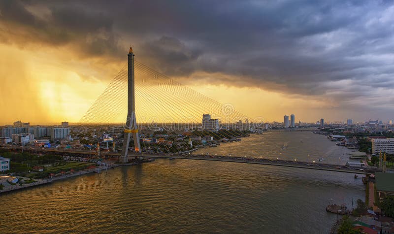 Rama VIII Bridge, Bangkok, Thailand Stock Photo - Image of riverside ...