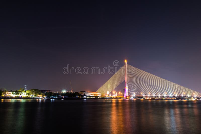 Rama VIII Bridge at night stock image. Image of water - 89439749