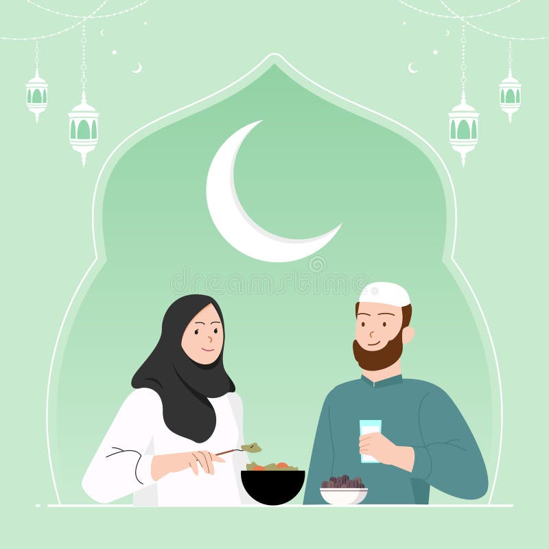 Suhoor Time in Ramadan Month Illustration, Couple Eating Suhoor ...