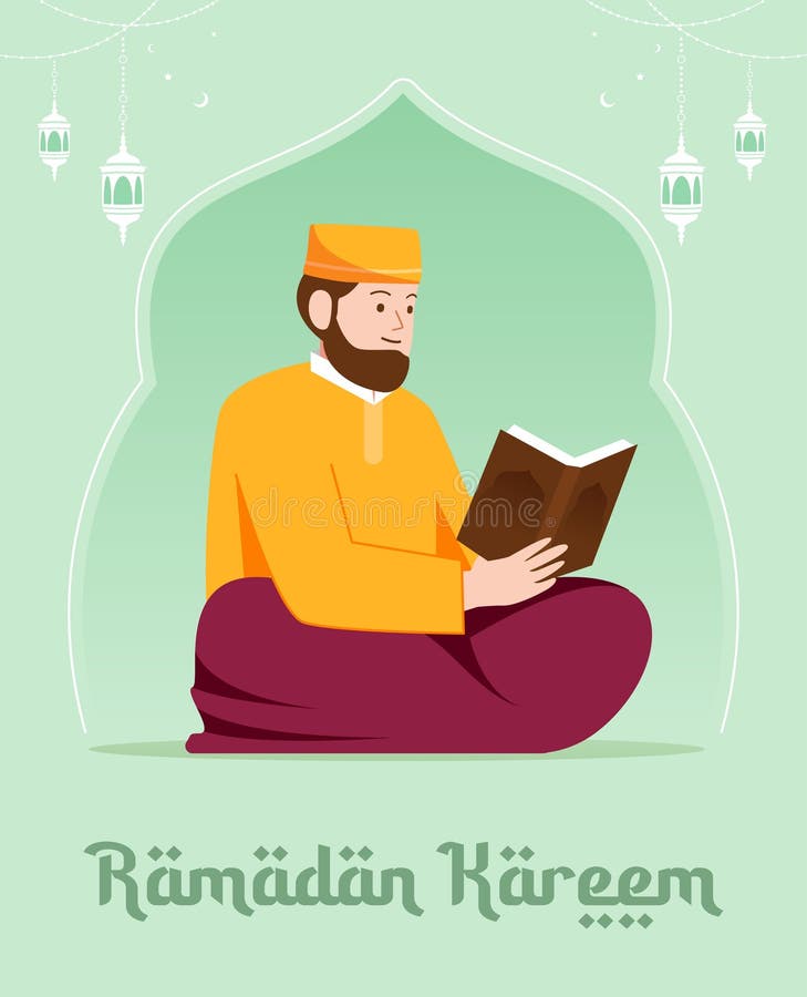Muslim Man Reading the Koran in the Month of Ramadan Vector ...