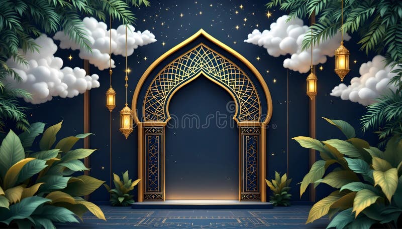 Luxurious Golden Arabic Archway Entranceway Scene Stock Illustrations ...