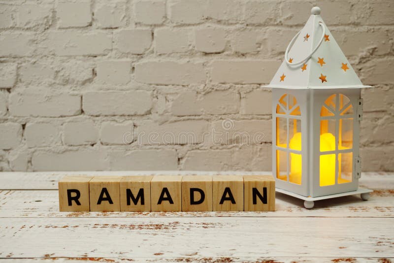 Ramadan Alphabet Letters and Lantern Decoration on Wooden Background ...