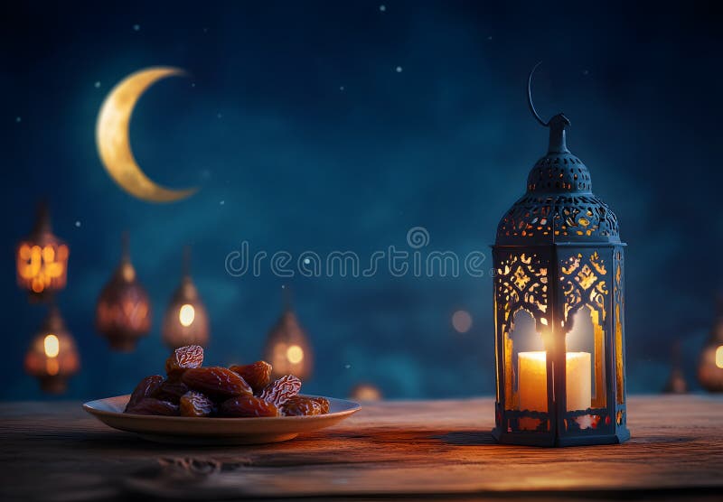 Ramadan Background with Dates and Lantern Stock Illustration ...