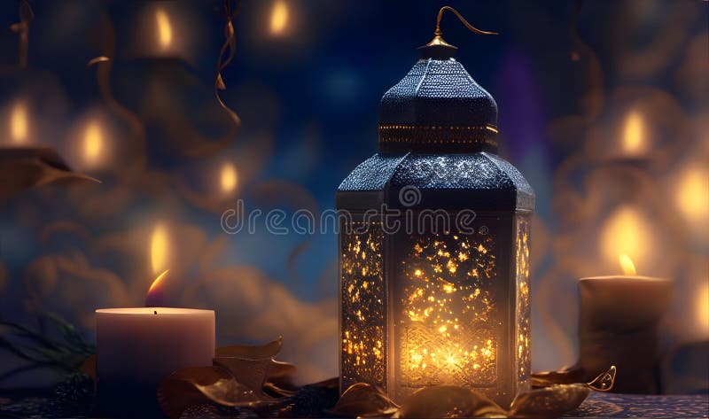 Ramadan Background with Candle and Bokeh Effect Stock Illustration ...