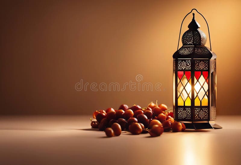 Ramadan Background Design Colourful Lantern Lamp with Dates and Tasbih ...