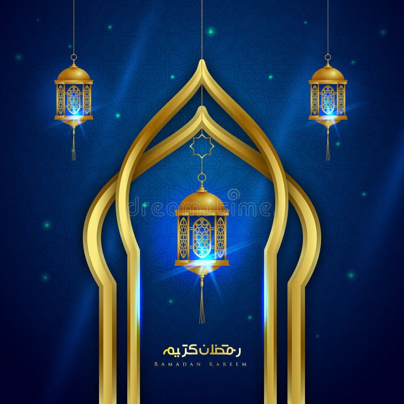 Ramadan Blue Background with Golden Traditional Lantern Vector Stock ...