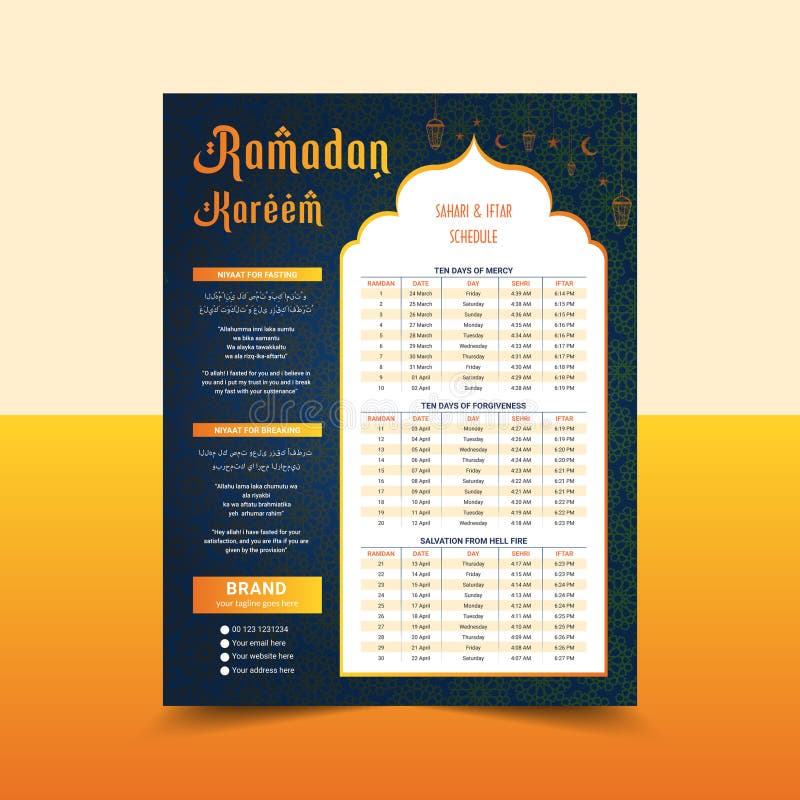 Ramadan Calendar Iftar Schedule Template Stock Vector - Illustration of ...