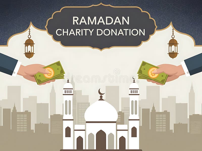 Ramadan Charity Donation Banner with Hands and Mosque Stock ...