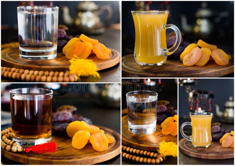Ramadan Collage - Iftar Juice, Tea and Water. Stock Image - Image of ...