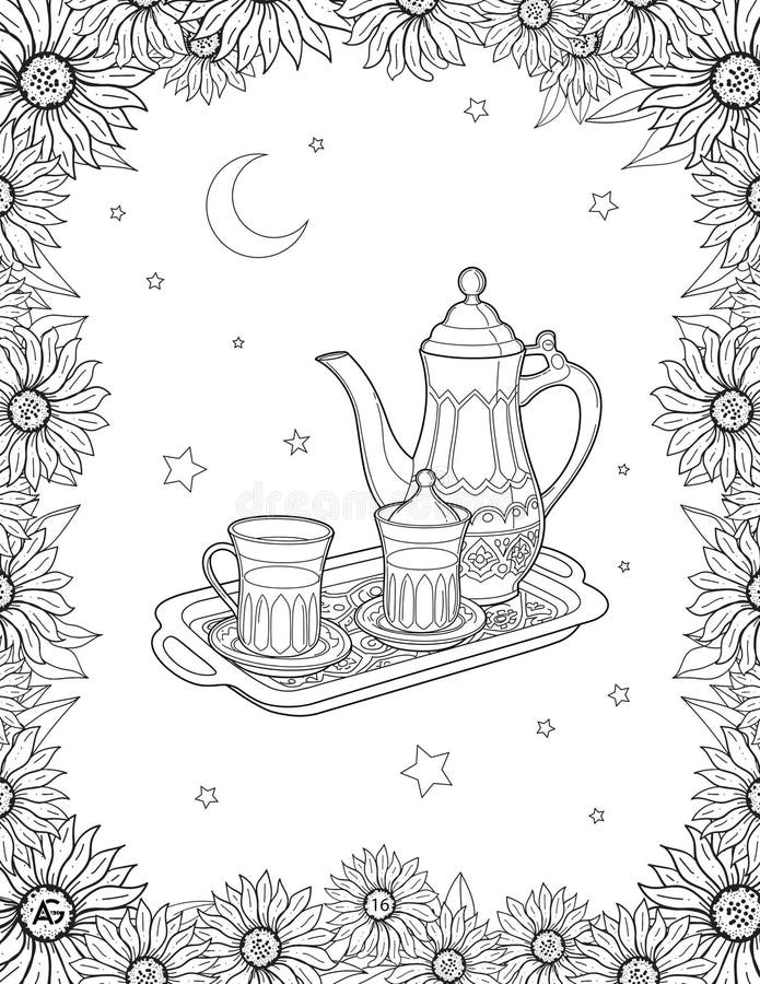 Ramadan Traditional Tea Set Coloring Page. Stock Illustration ...