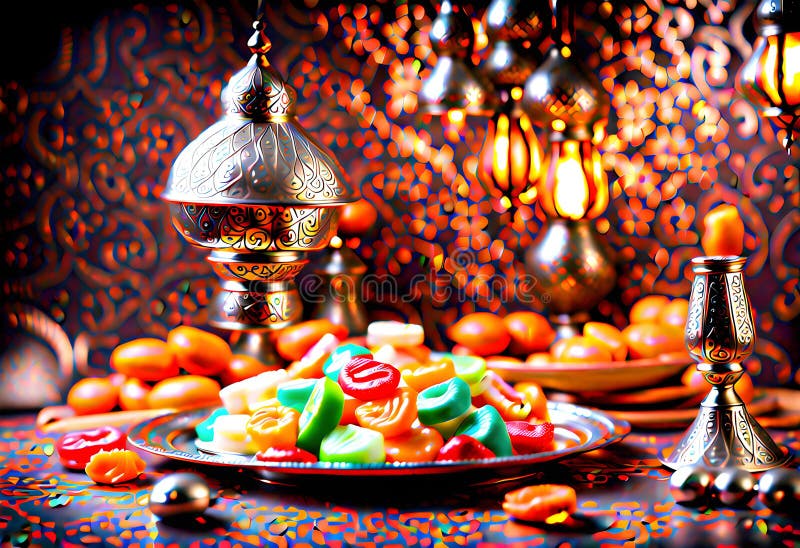 Ramadan Concept, Candy in the Zinc Plate Arabic Stock Illustration ...