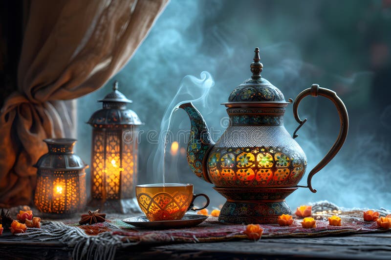 Ramadan Concept - Tratitional Arabit Tea with Dates Stock Photo - Image ...