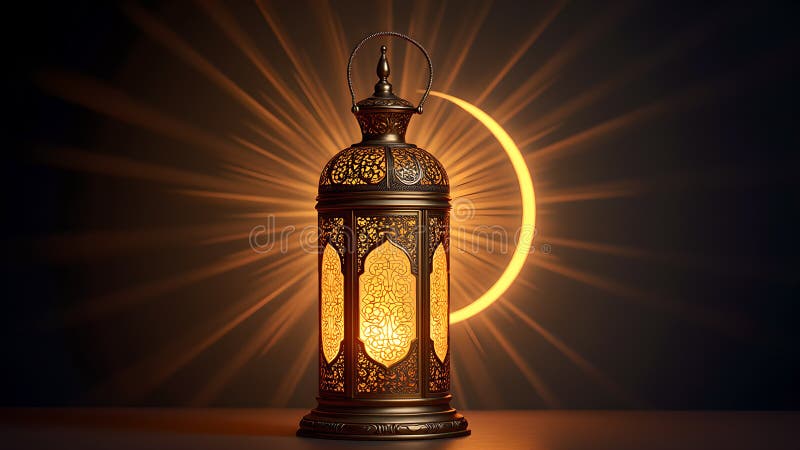 Ramadan Lantern with Crescent Moon and Light Rays. Concept of Islamic ...