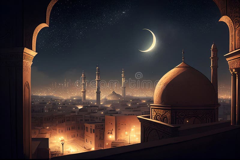 Ramadan crescent moon stock illustration. Illustration of night - 272453778