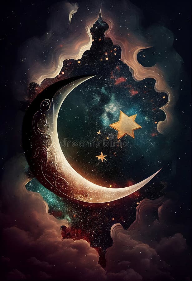Ramadan crescent moon stock illustration. Illustration of planet ...