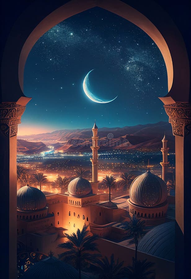 Ramadan Crescent Moon Arabian Nights Stock Illustration - Illustration ...