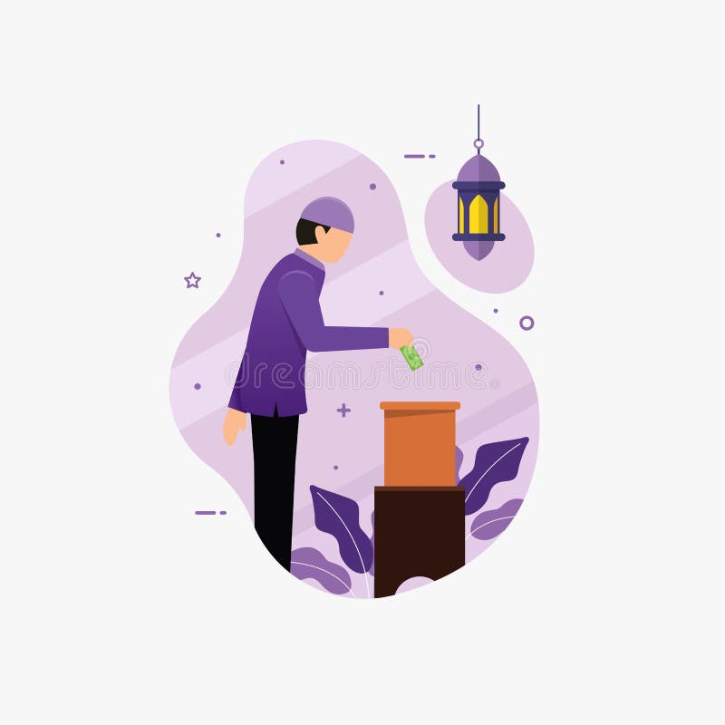 Muslim People Giving Sadaqa To Poor People Flat Vector Cartoon ...