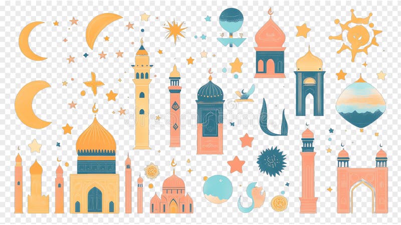 Ramadan Eid Elements Set Illustration Stock Photo - Illustration of ...
