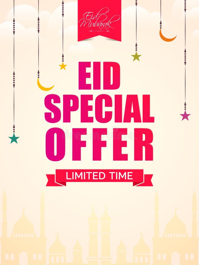 Eid Mubarak Offer Banner, Sticker, Label Design with 50 Discount Tag ...