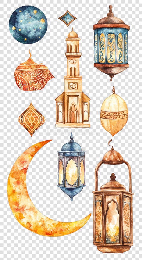 Ramadan Elements Set with Crescent Moon Prayer Mat Mosque Dates and ...