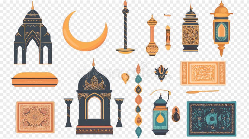Ramadan Elements Set with Crescent Moon Prayer Mat Mosque Dates and ...