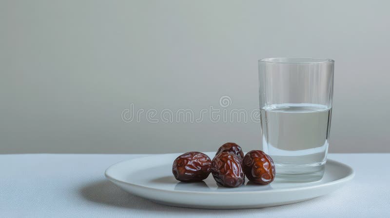 Ramadan Fasting Tradition with Dates and Water on a Plate in a ...