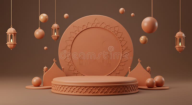 Ramadan Festive 3d Render Stage Design with Lanterns Stock Illustration ...