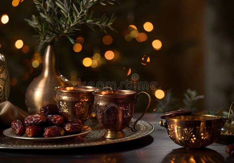 Ramadan Festive Table Setting with Dates & Arabic Coffee Stock ...