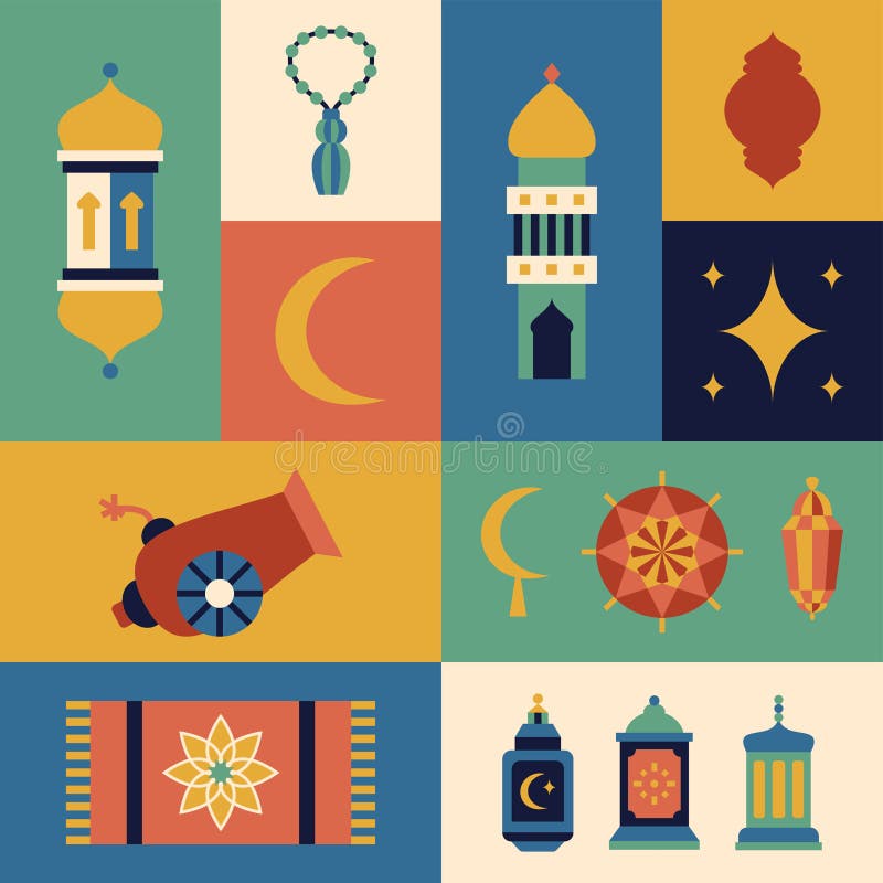 Ramadan Flat Square Icons stock vector. Illustration of arab - 275314352