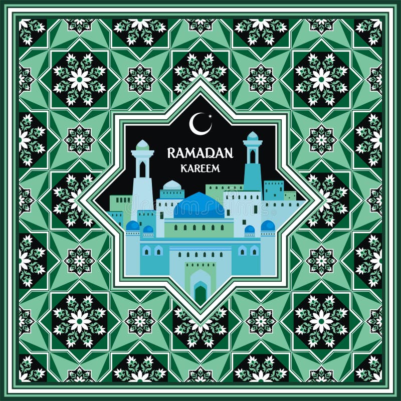 Ramadan greeting card cyan stock vector. Illustration of beautiful ...