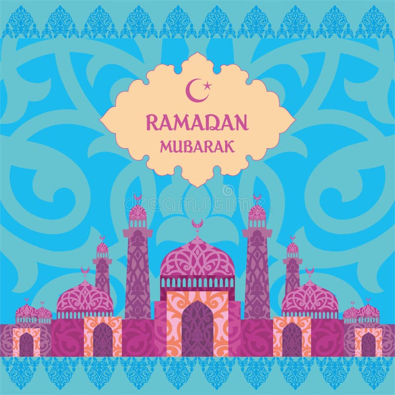 Ramadan greeting card cyan stock vector. Illustration of beautiful ...