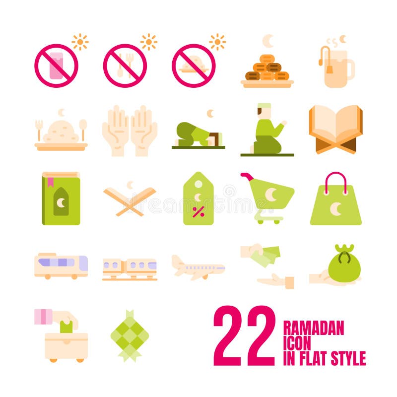 Ramadan Icon Set in Flat Style Stock Vector - Illustration of fitr ...