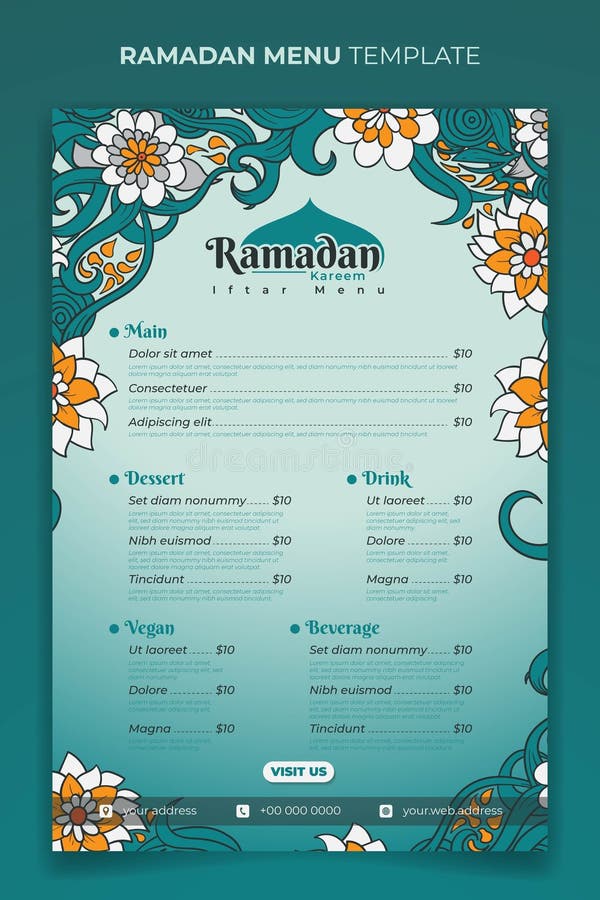 Ramadan Iftar Menu Template with Green Floral Design Stock Vector ...