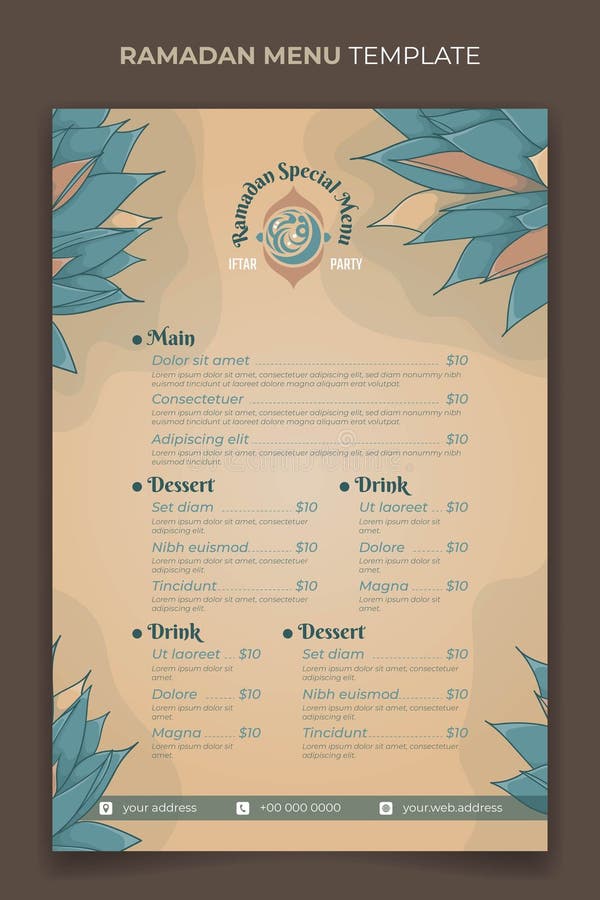 Ramadan Iftar Menu Template Design with Simple Grass in Hand Drawn ...
