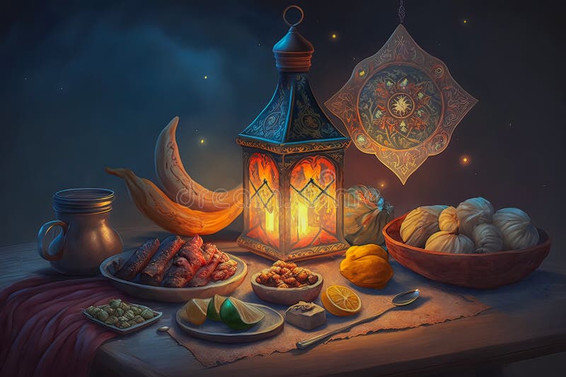 Ramadan Iftars Marks the End of Fasting. Table with Dates, Oriental ...