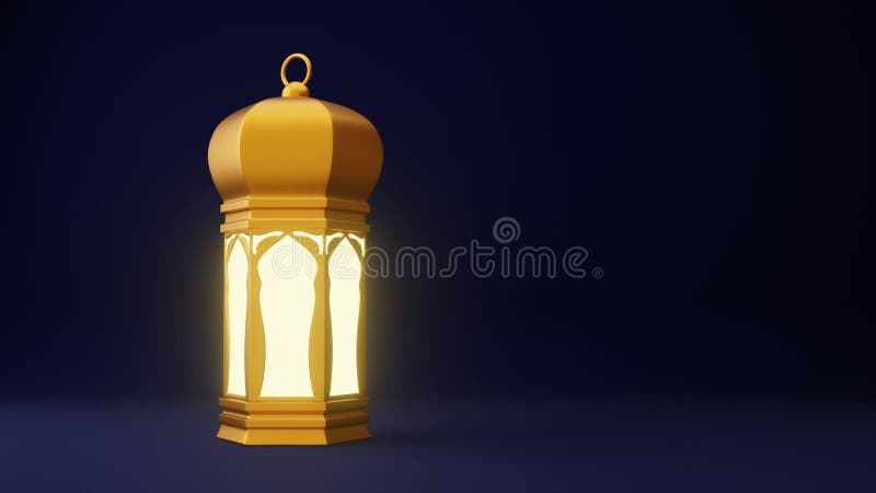 Ramadan Islamic Candle Lantern with Glowing Light Copy Space Dark Blue ...