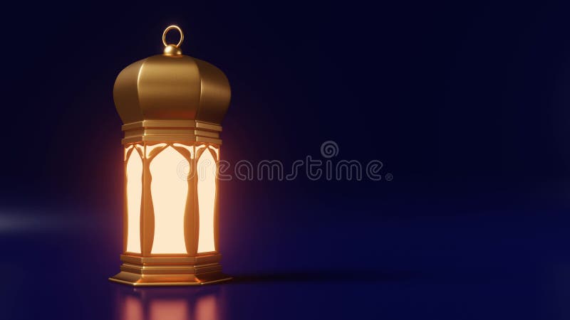 Ramadan Islamic Candle Lantern with Glowing Light Copy Space Dark Blue ...