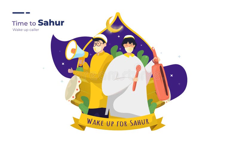 Wake-up Caller for Sahur Ramadan Stock Vector - Illustration of ...