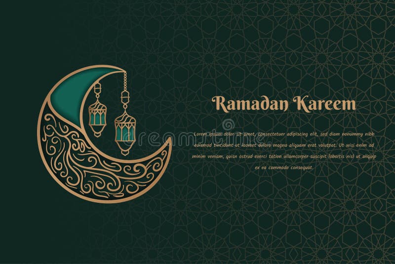 Ramadan Kareem Background with Ornamental Crescent Moon Design in Green ...