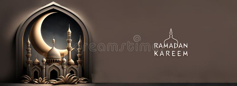 Ramadan Kareem Banner Design with 3D Render of Exquisite Mosque ...