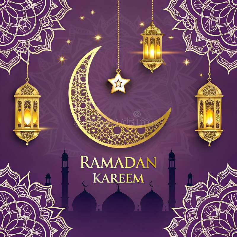 Ramadan Kareem Greeting Card with Islamic Motifs Stock Illustration ...