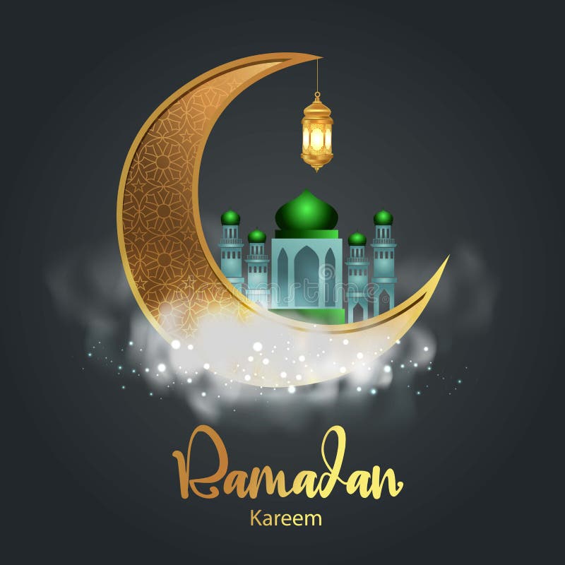 Ramadan Kareem Greetings with Patterned Half Moon. Vector Illustration ...