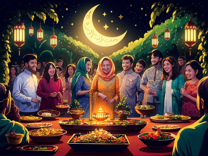 Ramadan Kareem Iftari with Lantern and Crescent Moon Ai Generated Stock ...